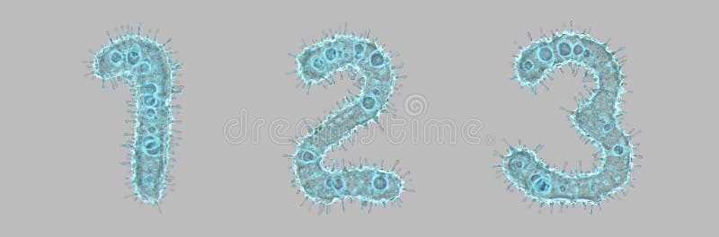 Alphabet Made of Virus Isolated on Gray Background. Set of Numbers 1, 2 ...