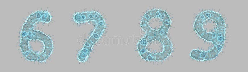 Alphabet Made of Virus Isolated on Gray Background. Set of Numbers 6, 7 ...