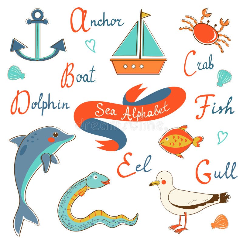 Alphabet mignon de mer illustration de vecteur. Illustration du marin ...