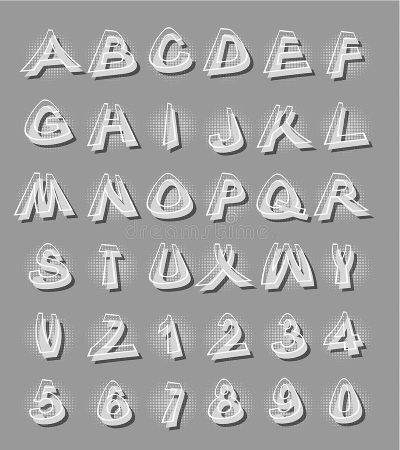 Alphabet in Modern Style with Distorted Letters with Shading Dark Grey ...
