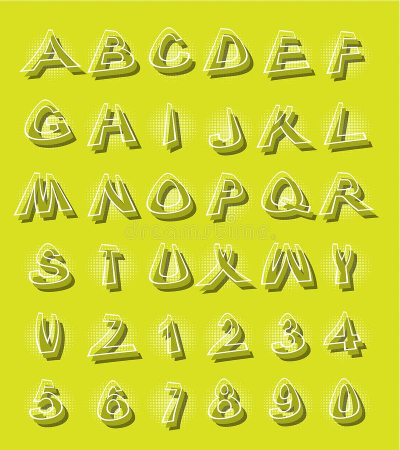 Alphabet in Modern Style with Distorted Letters with Shading Yellow ...