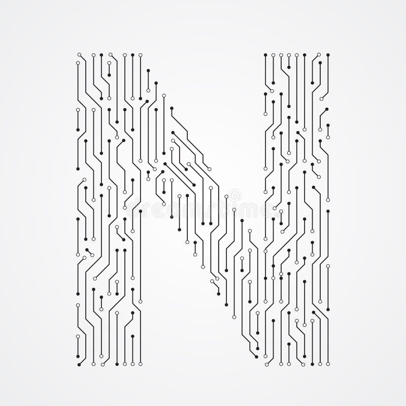 Alphabet N Shape Digital Line Design Stock Vector - Illustration of ...