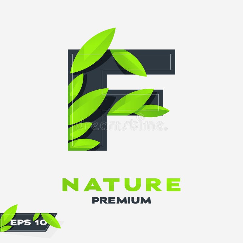 Natural Alphabet F Logo with Green Colored Leaves. Stock Illustration ...