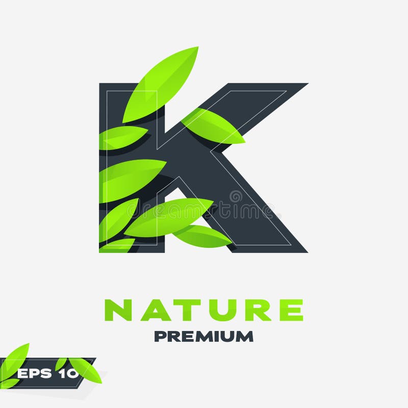 Natural Alphabet K Logo with Green Colored Leaves. Stock Illustration ...