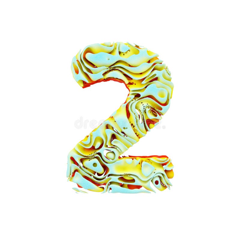 Alphabet Number 2. Liquid Dynamic Font Made of Orange, Blue and Yellow ...