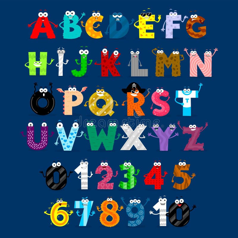 Alphabet & Numbers Monster Cartoon Characters Stock Vector ...