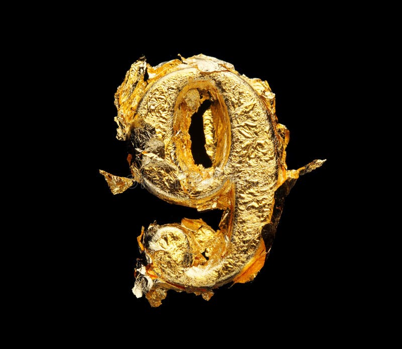 Alphabet and Numbers in Rough Gold Leaf Stock Image - Image of foil ...