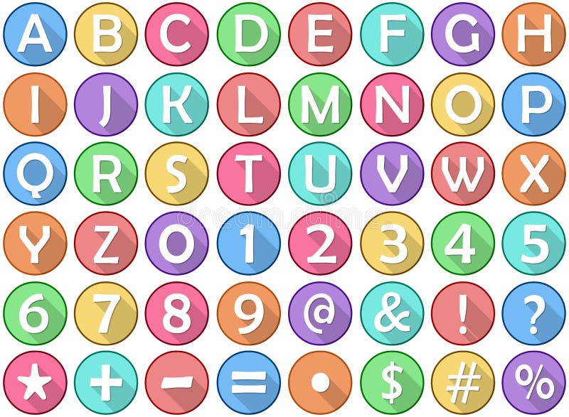 Alphabet Nummeriert Symbole Flache Runde Ikonen Vektor Abbildung ...