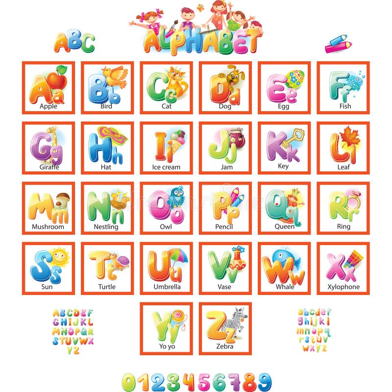 Alphabet with Pictures for Children Stock Vector - Illustration of ...