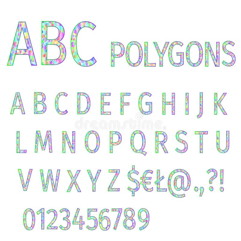 Alphabet of Polygons Multi Colored Mosaic Font and Numbers Vector ...