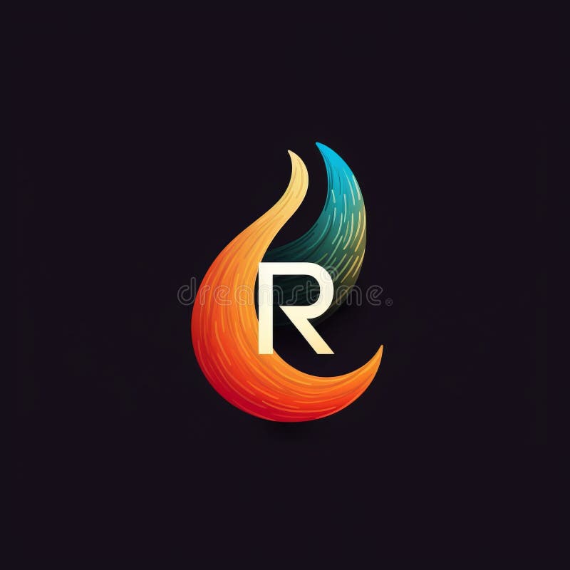 R Logo Design with Fire Icon in Magic Realism Style Stock Illustration ...