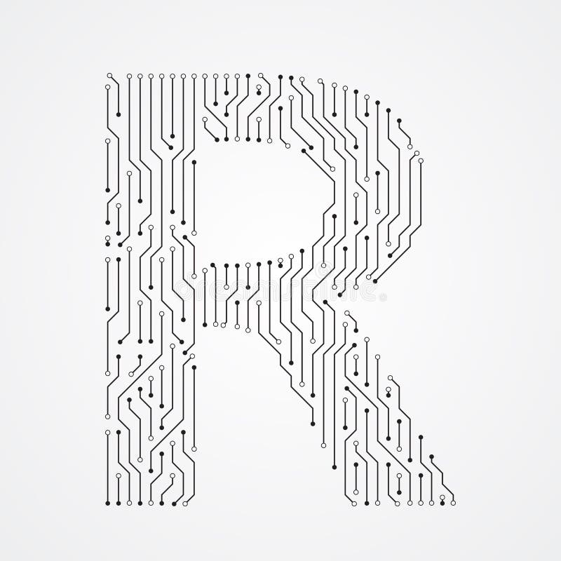 Alphabet R Shape Digital Line Design Stock Vector - Illustration of ...