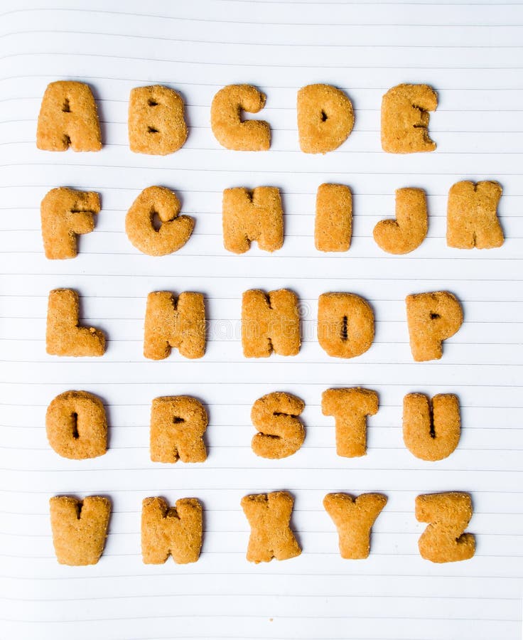 Alphabet Shaped Cookies on a Notebook Stock Image - Image of group ...
