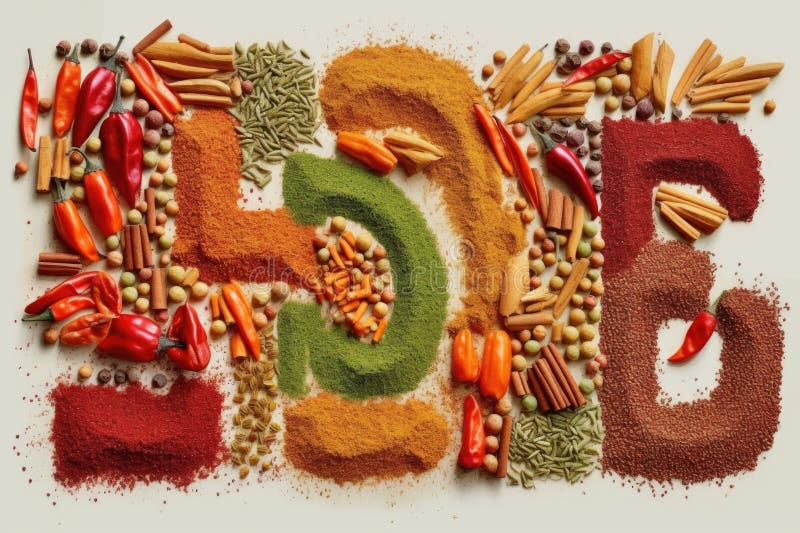 Alphabet-shaped Spices Creating the Word Flavorful Stock Illustration ...