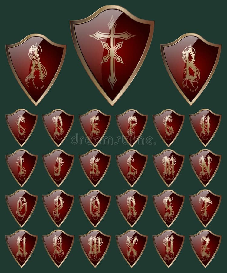 Alphabet on the shields stock vector. Illustration of graphic - 41137950