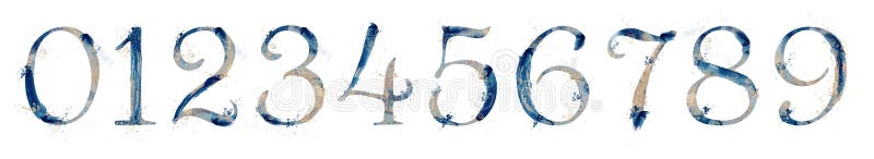 Watercolor Abstract Marine Numbers Set with Gold Strokes from 0 To 9 ...