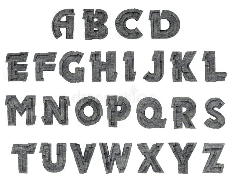 Alphabet with Stone Fonts In3D Stock Illustration - Illustration of ...