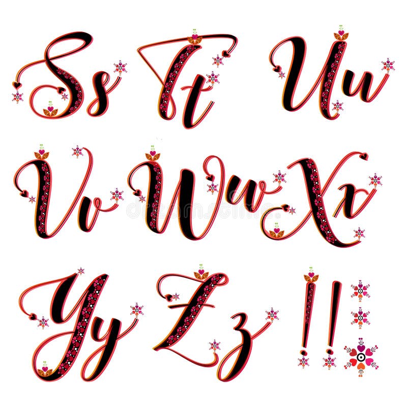 Love Alphabets Abc Letters Romantic Black Gradient Font Hearts Leaf
