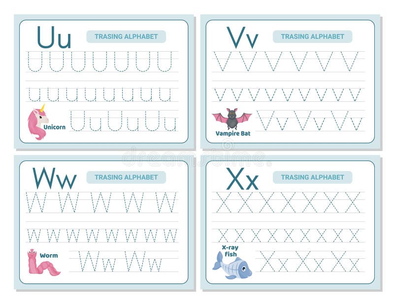 Alphabet Tracing Practice Letter U, V, W, X. Tracing Practice Worksheet ...