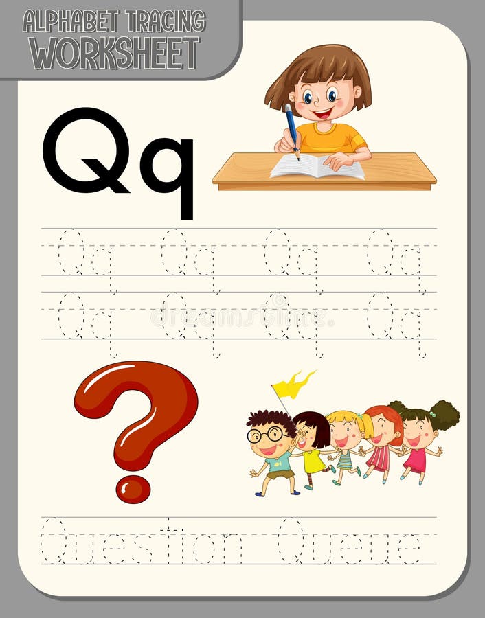 Alphabet Tracing Worksheet with Letter Q and Q Stock Vector ...
