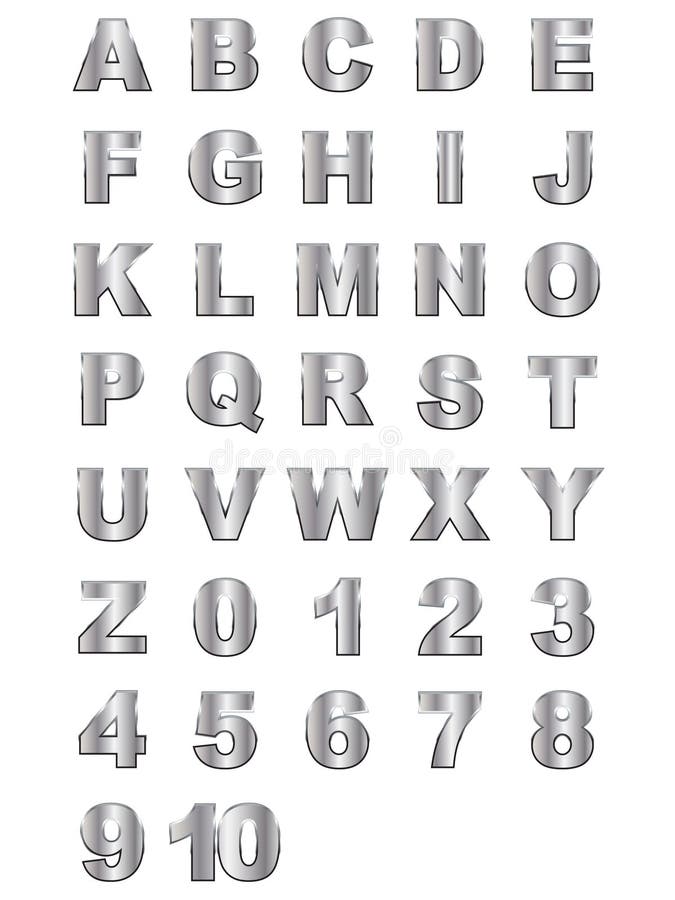 Alphabet und Zahlen stock abbildung. Illustration von glanz - 8372606