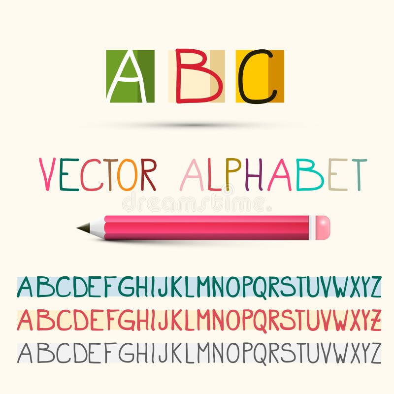 Alphabet. Vector Letters Set with Pencil Stock Vector - Illustration of ...