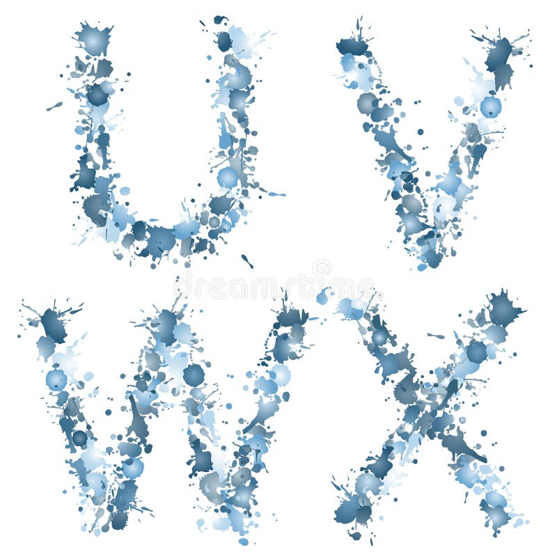 Vector Paint Splash Font U,V,W,X Stock Vector - Illustration of blue ...