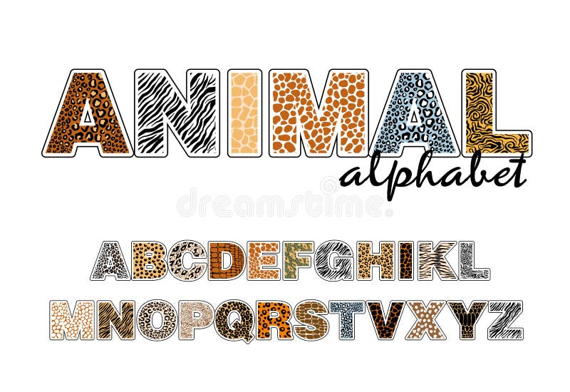 The Alphabet with Wild Animals, the Texture of the Skins on the Letters ...