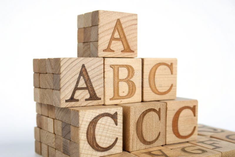 Alphabet Wooden Bricks Tower â€ ABC Blocks Wall Isolated Stock ...