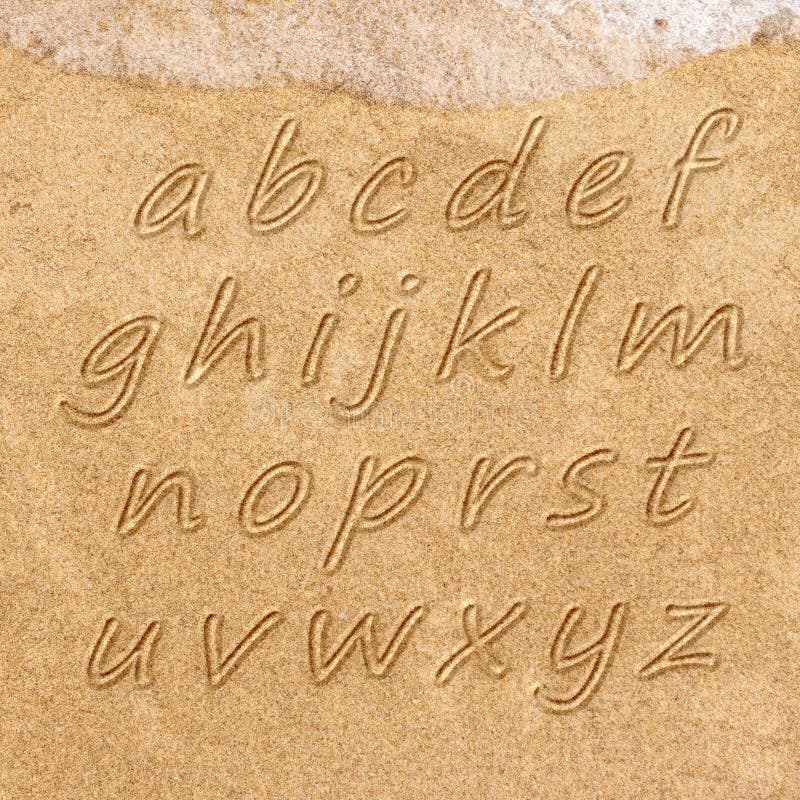 The Alphabet Written in Sand on a Beach Stock Photo - Image of draw ...