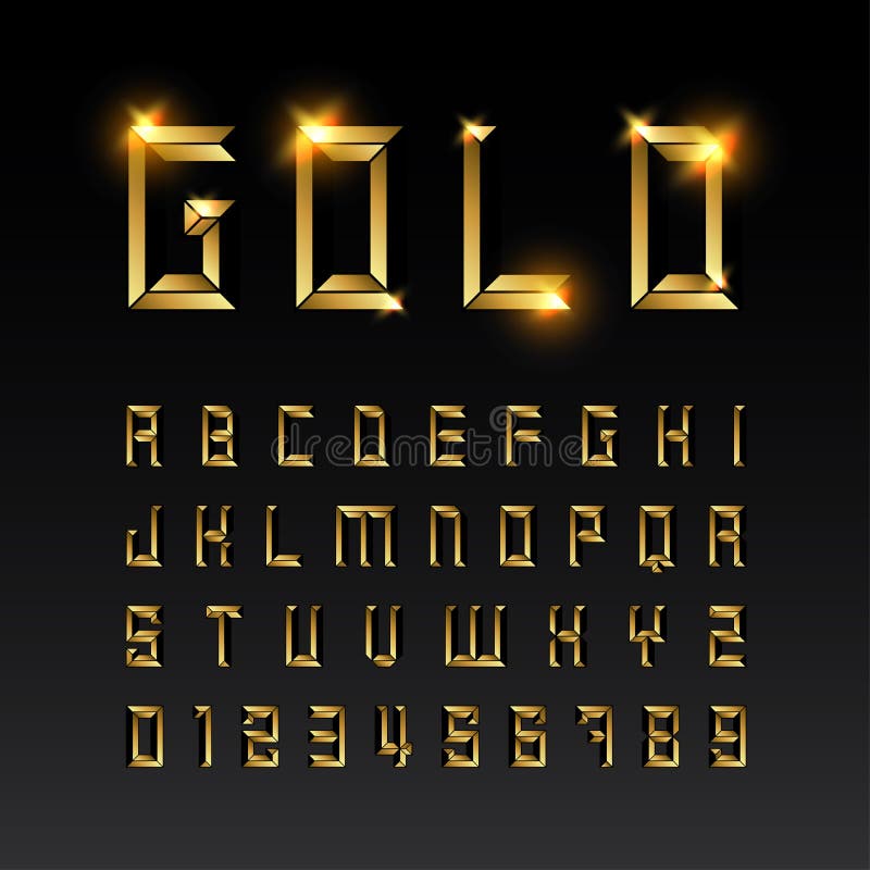 Alphabetic Fonts and Numbers Stock Vector - Illustration of gold ...