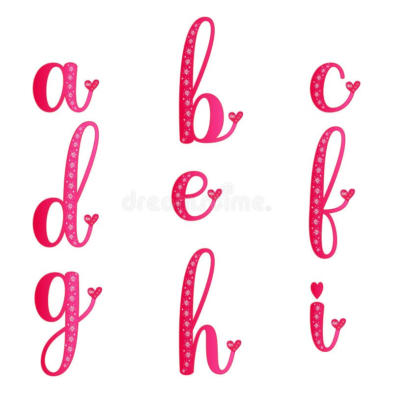 Lowercase Abc Characters Abcdefghi Set Romantic Pink Gradient Font
