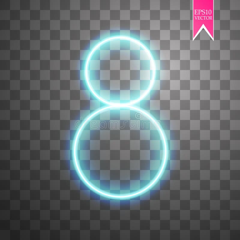 Alphabets Number 8 Eight of Blue Neon on Transparent Background ...