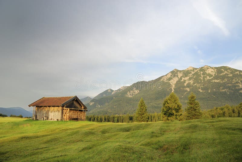Alpine barn stock photo. Image of grass, green, germany - 12458666