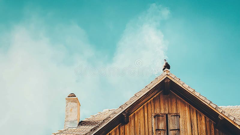 Alpine Cabin Chimney Smoke Winter Sky Stock Photo - Image of vintage ...