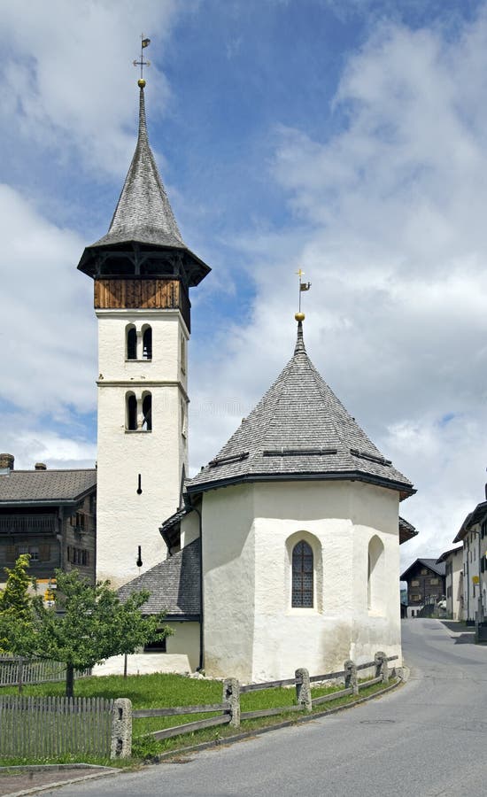 Alpine church, Switzerland stock image. Image of woods - 32683941