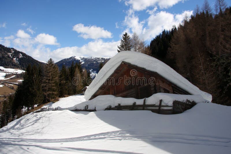 Alpine Cottage in the Winter Stock Image - Image of house, hotel: 12257495