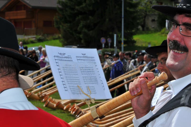 Alpine Horn Festival editorial stock photo. Image of mountains - 20456763