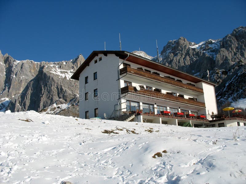Alpine Hotel. stock photo. Image of mountain, river, america - 12778698