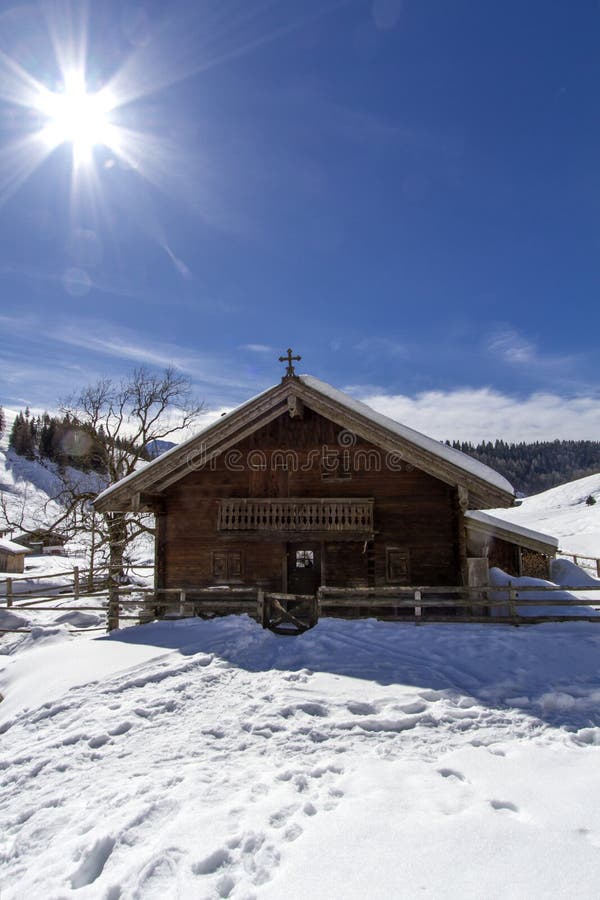Alpine Hut in Winter, Germany Stock Image - Image of blue, wooden: 29804795
