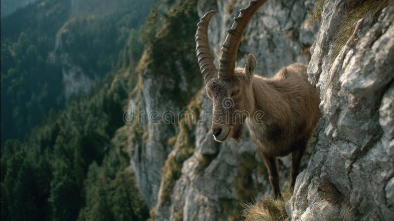 Alpine Ibex on Rocky Mountain Cliff Stock Illustration - Illustration ...