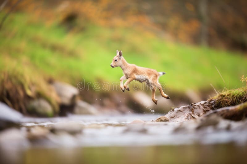 Alpine Kid Goat Jumping Across a Stream Stock Illustration ...