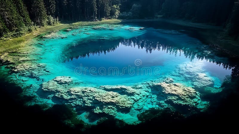 Alpine Lake Aerial View, Forest Landscape Scene Stock Image - Image of ...
