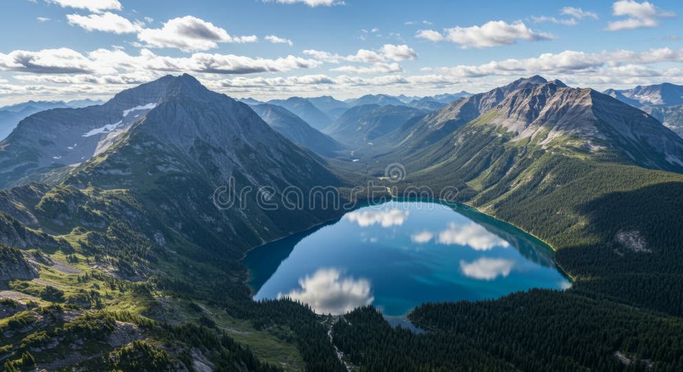 Alpine Lake Reflection in Mountain Range Stock Illustration ...