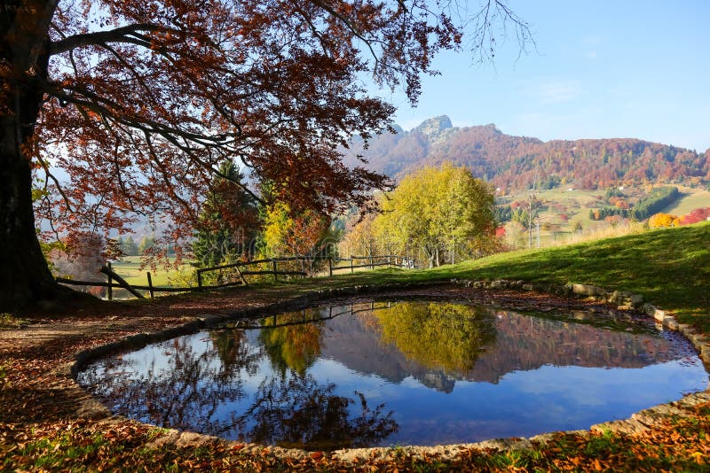 Alpine Lake with the Reflection of the Mountains in the Water and the ...