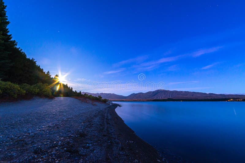 Alpine Lake view at Night stock photo. Image of forest - 183592364
