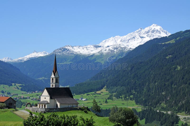 Alpine Landscape with Church Stock Photo - Image of blue, natural: 8020430