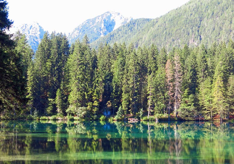 Alpine Landscape with Crystal-clear Water Lakes and the Reflection of ...