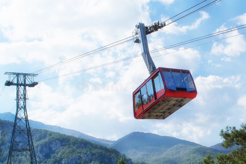 Alpine Landscape with an Elevated Cable Car Stock Photo - Image of blue ...