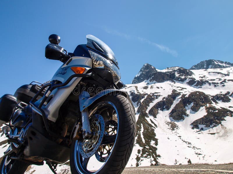 Alpine Landscape and Parked Motorcycle Editorial Photography - Image of ...
